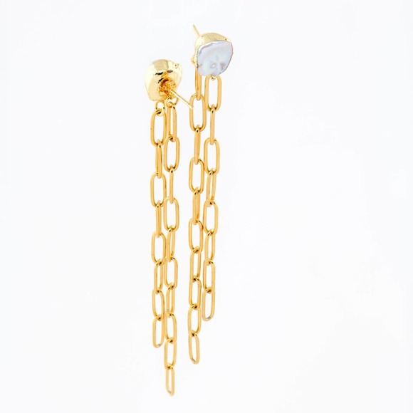 Jewelry | Freshwater Pearl Stud Earring Paper Clip Chain | Poshmark
